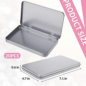Rectangular Metal Tin Box with Lid Metal Hinged Lid Tin Metal Empty Tin Box Container Silver Storage Tin Box for Watercolor Jewelry Pen Eraser Pill Candy Craft Organize 7 x 4.25 x 0.59''(20 Pieces)