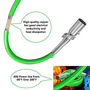Voilamart 7 Way Trailer Cord Cable 15 Ft Green ABS Straight Trailer Electrical Power Cord Plug for Semi Trucks Trailer Tractors