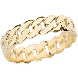 14K Yellow Gold 5mm Wide Cuban Link Chain Band Celtic Fashion or Wedding Ring - Size 9-1/2
