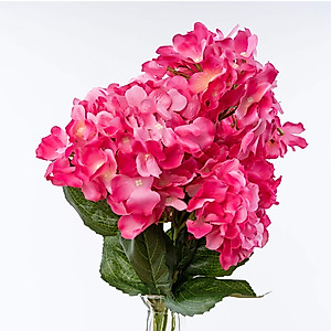 Elite Floral Artificial Hydrangea Bush with 6 Big Flower Heads for Home Garden, Office, Flowers Arrangement, Wedding Centerpiece, DIY – 7” Diameter x 22”H – Fuchsia