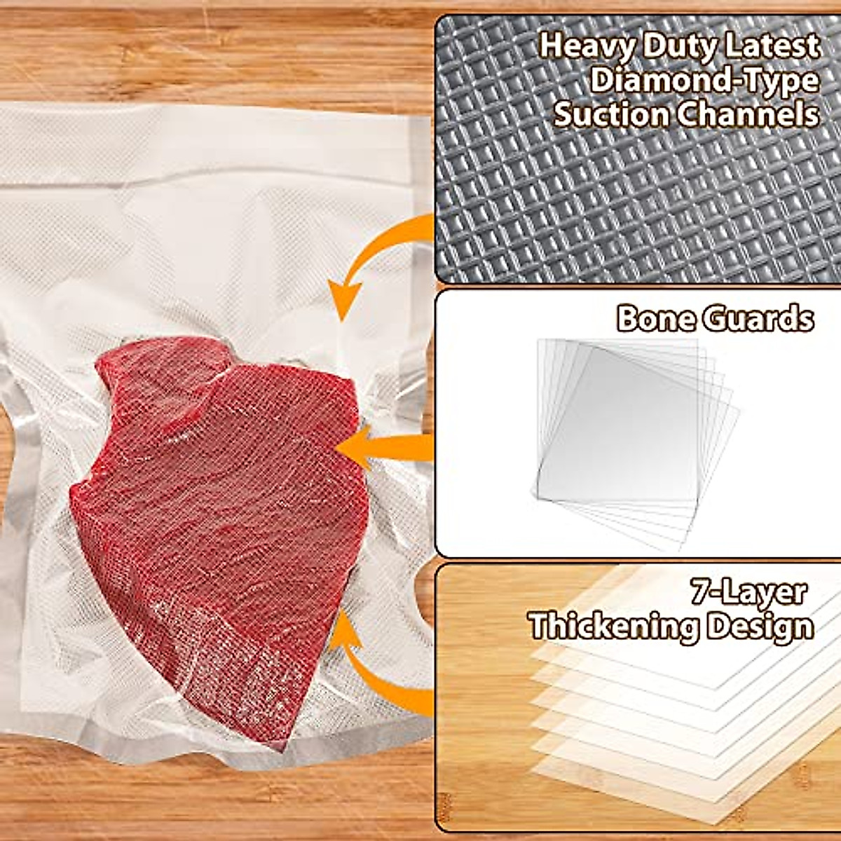 Vacuum Sealer Bags, 6 Pack BPA FREE 8"x16' Food Vacuum Bags Rolls Heavy Duty Vacuum Seal Bags for Food Seal a Meal Bags, Commercial Grade Vacuum Sealer Rolls for Meal Prep Sous Vide Food Storage 