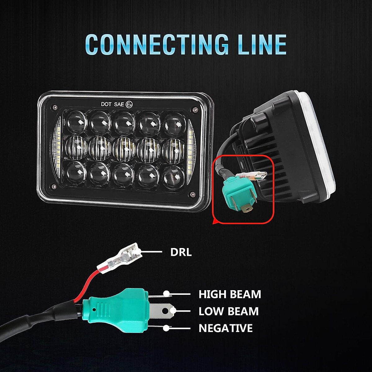 DOT Approved 60w 4x6 inch LED Headlights Rectangular Replacement H4651 H4652 H4656 H4666 H6545 with DRL Compatible with Peterbil Kenworth Freightinger Ford Probe Chevrolet Trucks