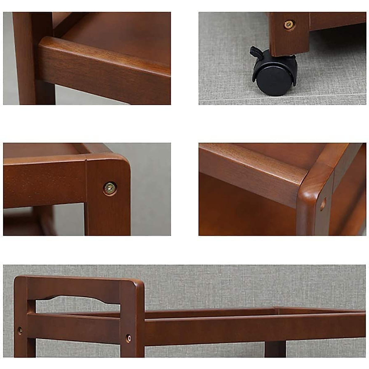 OLOTU Durable Simple Solid Rolling Cart Bar Cart 3 Layers Dining Cart Wooden Bracket Solid Wood Tray 4 Universal Wheels with Locking Wheels Practical