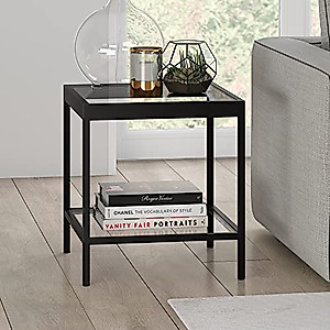 Henn&Hart 45" Wide Rectangular Coffee Table with Glass Shelf in Blackened Bronze, Modern Coffee Tables for Living Room, Studio Apartment Essentials & 20" Wide Square Side Table in Blackened Bronze