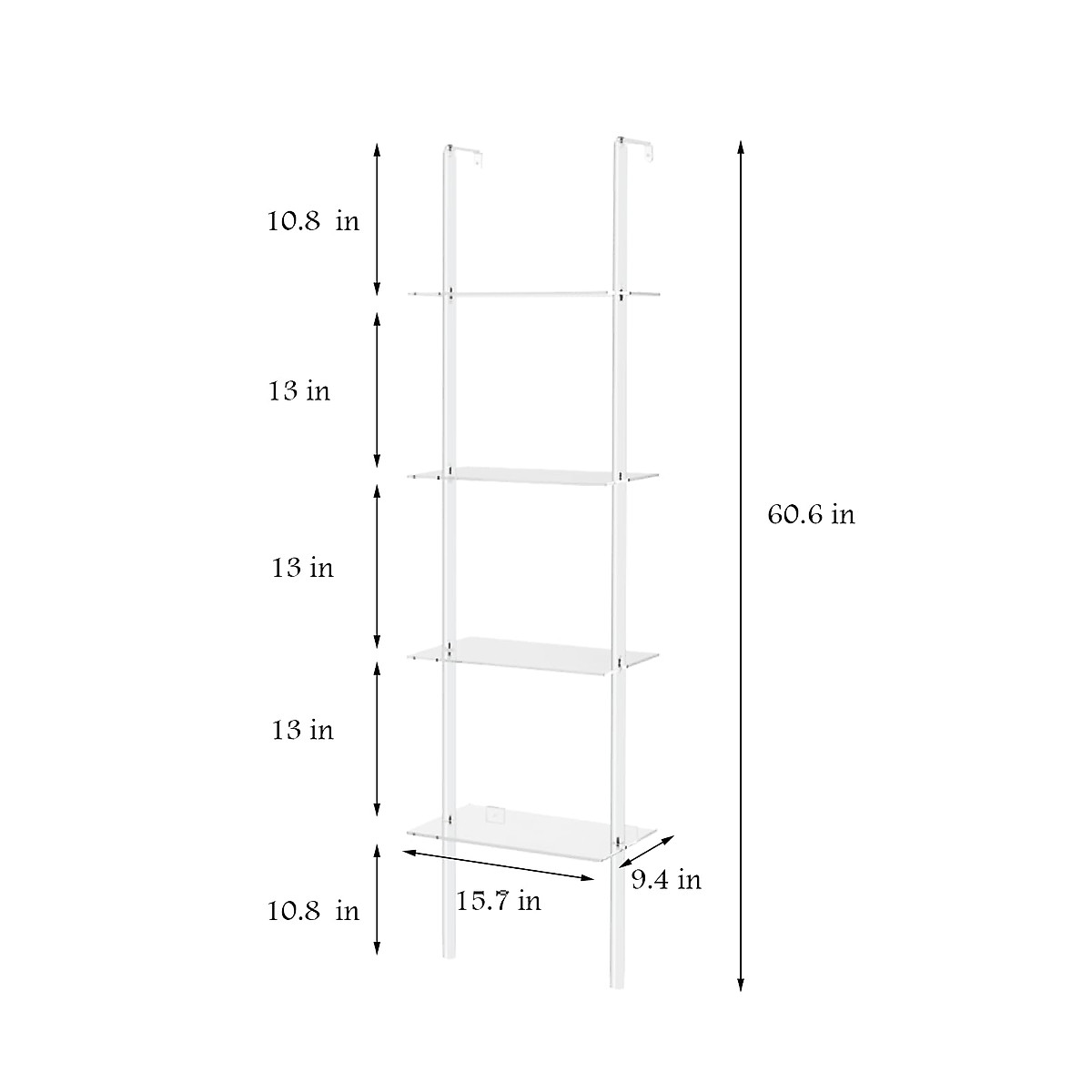 takor Compact Acrylic Ladder Bookshelf, Space-Saving 4-Tier Modern Design for Small Areas, Elegant Acrylic Bookcase for Living Room, Bathroom, Office (9.4" D x 15.7" W x 60.6" H)