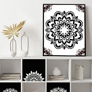 9 Pack Large Mandala Stencils for Painting Mandala Painting Templates Reusable Floral Mandala Drawing Stencils for Wall Floor Furniture Fabric Canvas Wood DIY Craft Art Supplies Home Decor