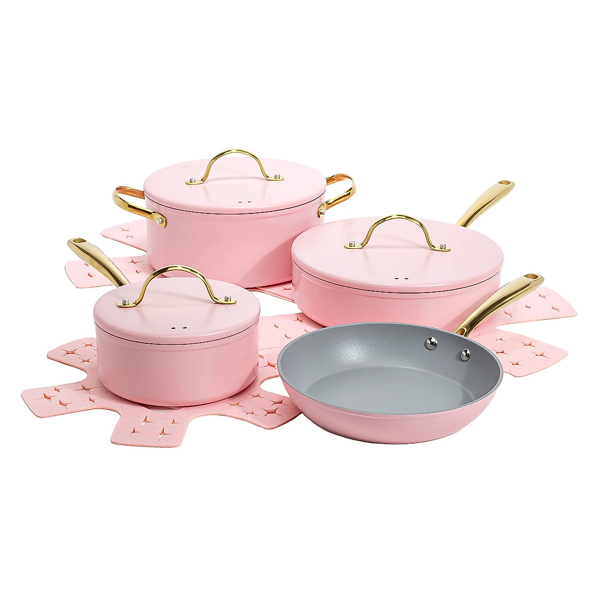 Paris Hilton 10-Piece Pink Cookware Set + 7-Piece Pink Kitchen Tool Set