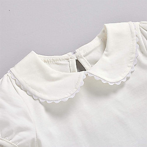 MODNTOGA Kids Baby Girl Long Sleeve Collar Shirt Toddler White Blouse Puff Short Sleeve T-Shirt Solid Color Basic Top Bottom (E(Off-White), 2-3 Years(100))