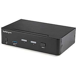 StarTech.com 2 Port DisplayPort KVM Switch - 4K 60Hz - Single Display - Dual Port UHD DP 1.2 USB KVM Switch with Integrated USB 3.0 Hub & Audio-Dell HP Apple Lenovo-TAA Compliant (SV231DPU34K), Black