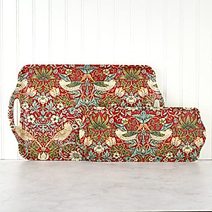 Pimpernel Morris & Co Strawberry Thief Red Large Handled Tray | Serving Tray for Lunch, Coffee, or Breakfast | Made of Melamine for Indoor and Outdoor use | Measures 18.9" x 11.6" | Dishwasher Safe