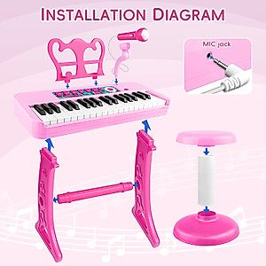 Amy&Benton Birthday Gift for 3 4 5 6 7 Year Old Girls Piano Toy with Stood for Girls 3-5 Pink Music Keyboard Toy 37 Keys with Chair