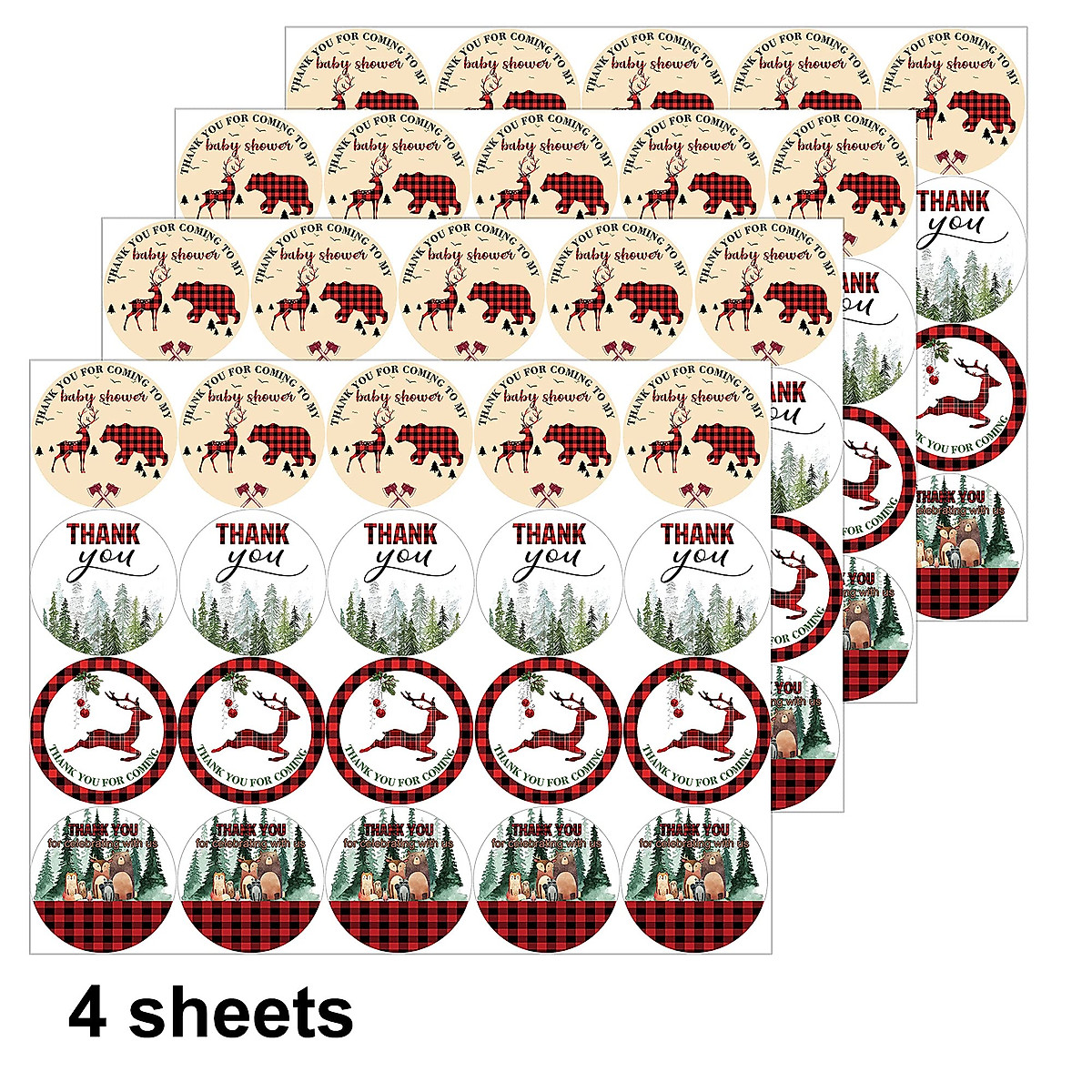 Hilgue Lumberjack Thank You Stickers, Lumberjack Plaid Thank You Stickers, Red Black Buffalo Plaid Christmas Baby Shower Favors Labels Party Decorations Supplies, 2 Inch (Pack of 80) (HL-RBQ-4)
