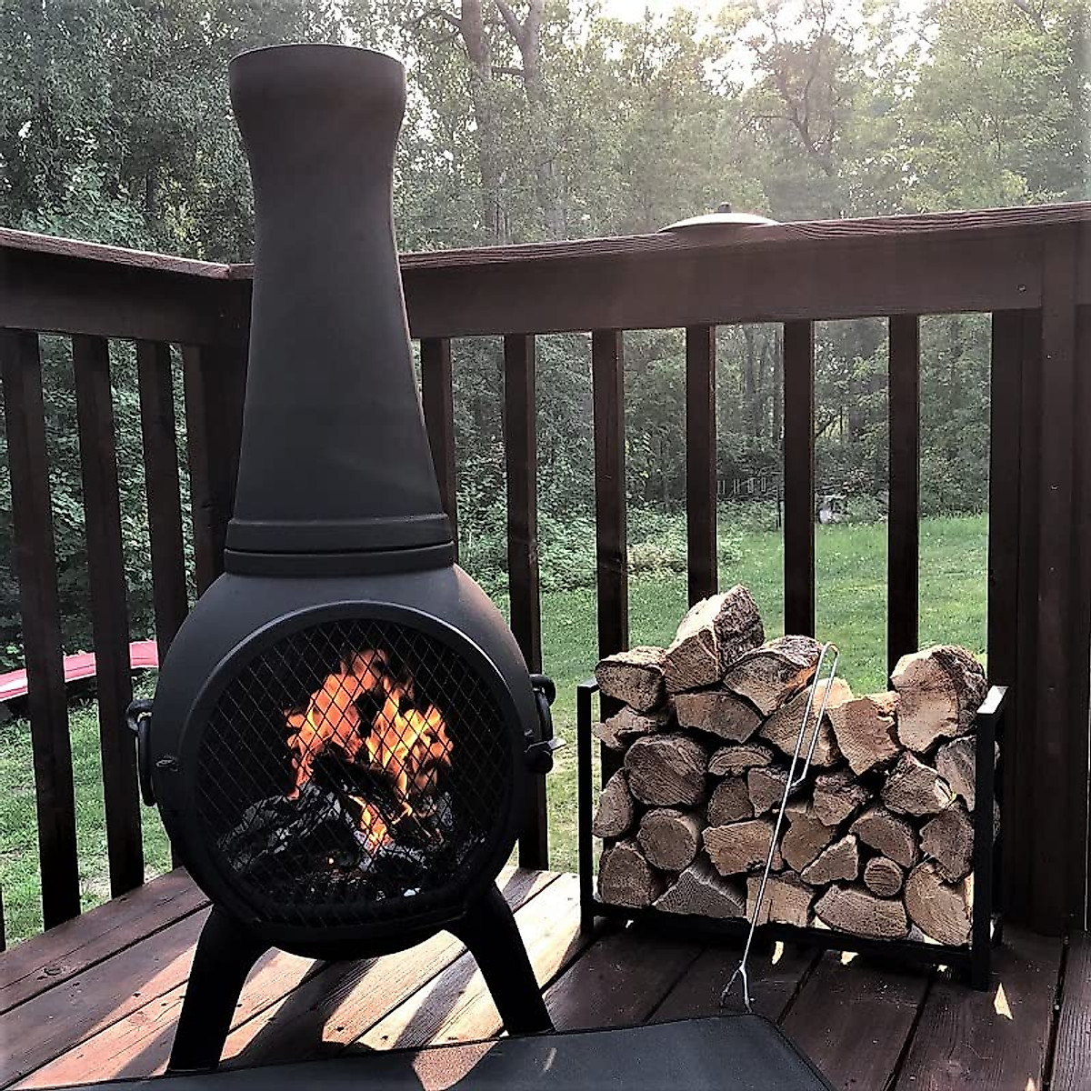 The Blue Rooster Prairie Fire Chiminea Outdoor Fireplace - Wood Burning Cast Aluminum Deck or Patio Firepit