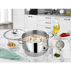 Saflon Stainless Steel Tri-Ply Capsulated Bottom 6 Quart Stock Pot with Glass Lid, Induction Ready, Oven and Dishwasher Safe