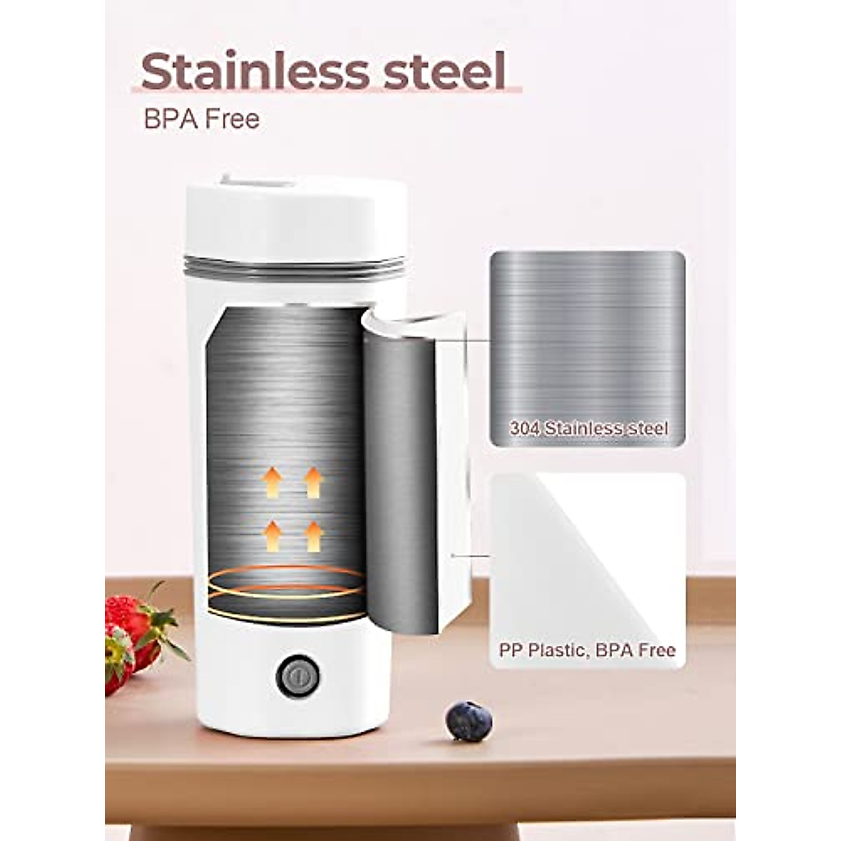 balbali Portable Electric Kettle for Travel - Small Electric Thermos/Heating Cup/Bottle - Single Size Personal Tea Maker - Quick Boiling Hot Water Boiler/Heater/Warmer - 350ml White