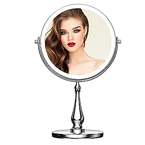 WIZCHARK 9" Large Lighted Makeup Mirror, 1X/10X Magnifying Vanity Mirror with 3 Colors Dimmable Lightning, 60 LED Lights, 360°Rotation Double Sided Standing Desk Mirror