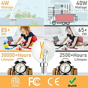winshine E12 LED Bulb, 40W Equivalent, 3000K Soft White, Dimmable Candelabra LED Light Bulbs for Chandelier, Edison A15 LED Light Bulbs E12 Small Base for Ceiling Fan, 120V, CRI85+, 400LM, 8 Pack