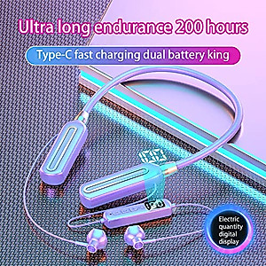 5.0 Neck Hanging Wireless Bluetooth Headset Intelligent Digital Display Can Be Inserted Into The Card, Sports Range Noise Cancellation Can Call (Purple)