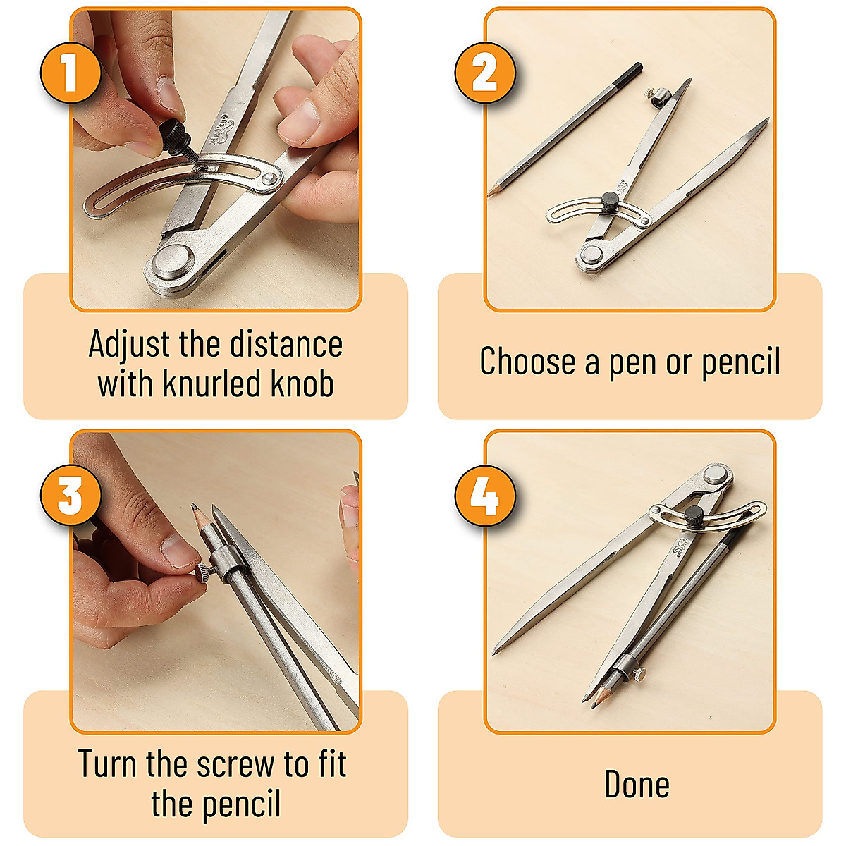 Mr. Pen- Professional Compass for Woodworking, 8 Inch Compass with Wing, Large Compass for Geometry, Compass Drawing Tool, Woodworking Compass, Pencil Compass for Carpenter, Drafting, Drawing Compass
