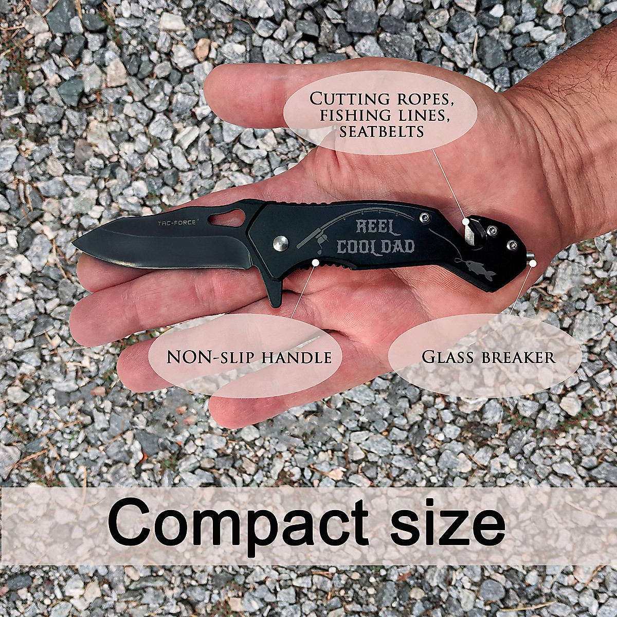 Reel Cool Dad - Engraved Pocket Fishing Knife for Father who loves Fishing - Gift for Fishing Dad - Fisherman Daddy - Funny Gift Idea for Christmas, Father's Day, Birthday (Reel Cool Dad)