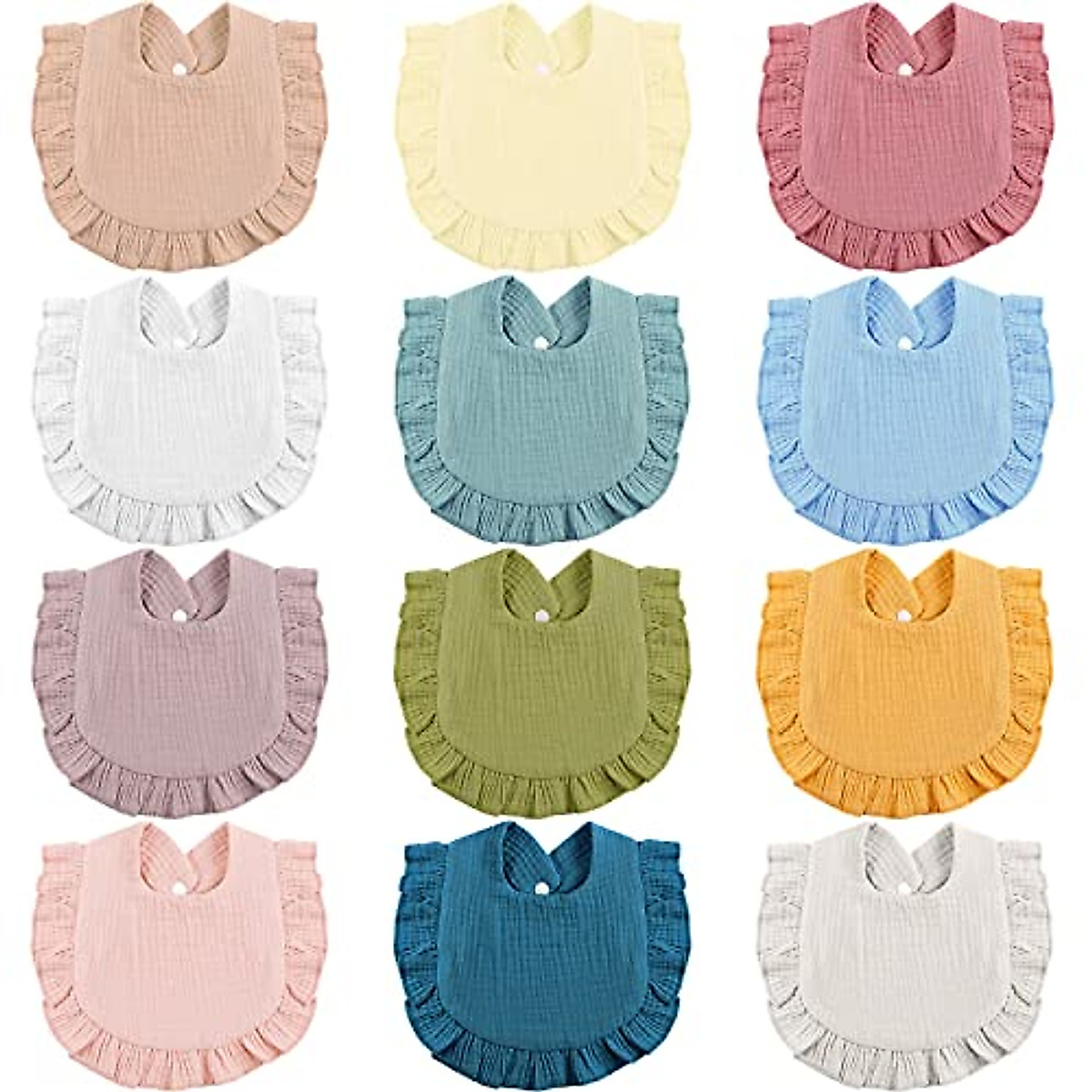 JaGely 12 Piece Baby Muslin Bibs Bandana Drool Bibs for Boys and Girls Soft Adjustable Baby Bibs Cotton Teething and Drooling Bibs for Baby Toddler Infant