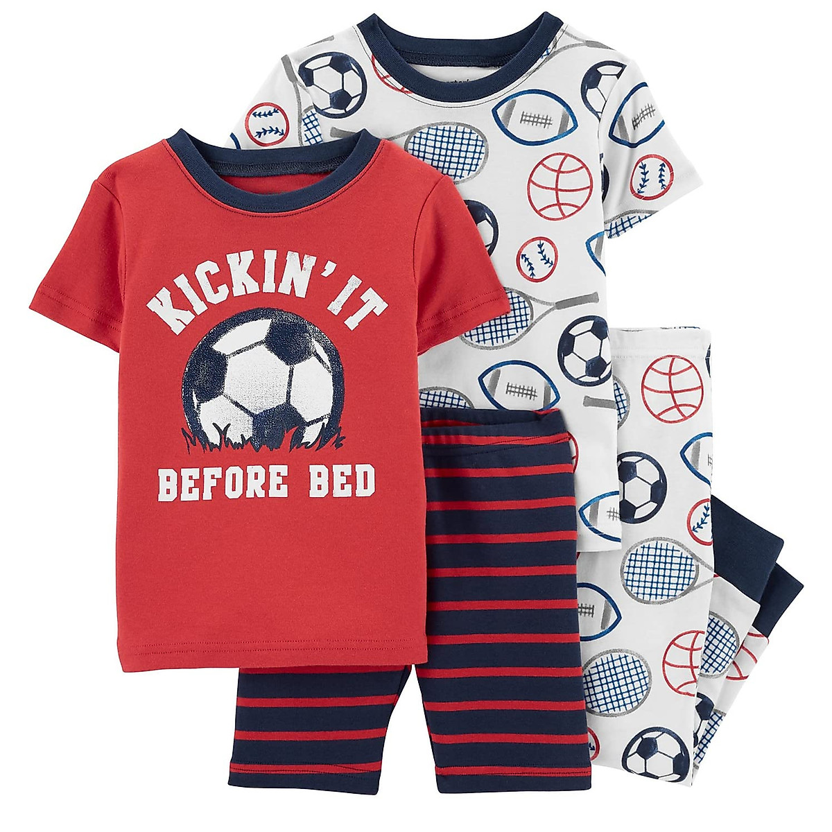 Carter's 4 Piece Pajama Set (Red/White Soccer, 4T)