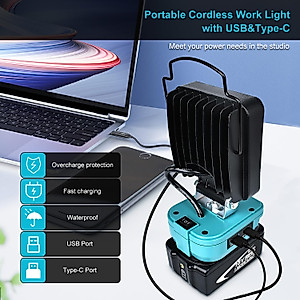 Cordless LED Work Light for Makita 14.4V/18V LXT Battery, Portable Flashlight Jobsite Light Spotlight Tool for Makita BL1850, Lamp Flood Light for Repairing/Garages/Emergency(No Battery)