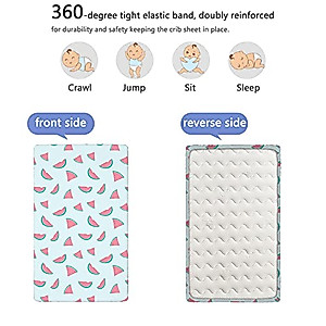 Watermelon Themed Fitted Mini Crib Sheets,Portable Mini Crib Sheets Toddler Bed Mattress Sheets-Baby Crib Sheets for Girl or Boy,24“ x38“,Pastel Pink Dark Seafoam Pale Blue