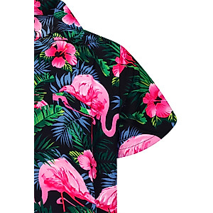 KING KAMEHA Funky Hawaiian Shirt, Shortsleeve, Flamingo Flowers, Black Pink, XXL