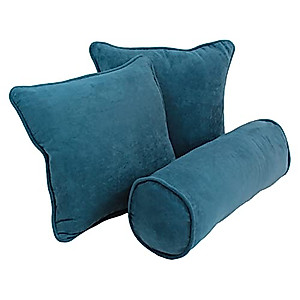 Blazing Needles Corded Microsuede Throw Pillow Set, Teal 3 Count