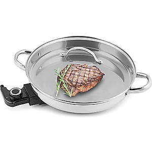 11.8-Inch Capacity Electric Skillet - for Simmer Fry Bake Steam (Silver)