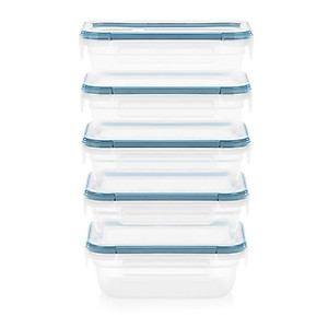 Snapware Total Solution 10-Pc Plastic Food Storage Containers Set, 3-Cup Rectangle Meal Prep Container, Non-Toxic, BPA-Free Lids with 4 Locking Tabs, Microwave, Dishwasher, and Freezer Safe