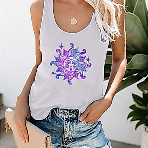 Padaleks Sun Moon Printed Tank Top for Women Casual Sleeveless Graphic Tees Shirts Loose Blouse Tunic Tops Vest White