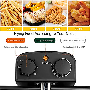 5.3QT Electric Deep Fryer with 3 Baskets, SIMOE 5L Stainless Steel Deep Fryer w/60 timer & Lid with view window, Home Countertop Oil Fryer w/Temperature Control for Kitchen, Party, French Fries