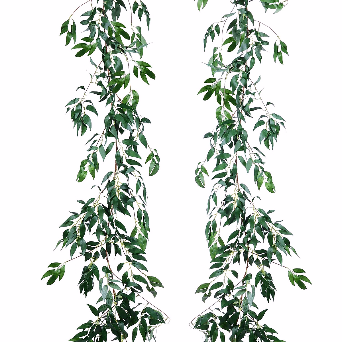 Artiflr 2 Pack Artificial Hanging Leaves Vines, 5.7 Ft Fake Willow Leaves Twigs Silk Plant Leaves Garland String in Green for indoor/outdoor Wedding Decor Party Supplies Greenery Crowns Wreath