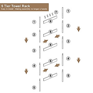 Vantimo Blanket Ladder, 5-Tier Towel Holder with 4 Removable Hooks, Farmhouse Wall Leaning Decorative Rack Shelf, Wooden Towel Display Rack, Quilt Ladder for Living Room, Bedroom