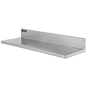 VEVOR Stainless Steel Wall Shelf, 8.6'' x 16'', 44 lbs Load Heavy Duty Commercial Wall Mount Shelving w/Backsplash for Restaurant, Home, Kitchen, Hotel, Laundry Room, Bar (2 Packs)