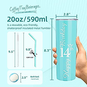 Happy 14th Birthday Gift Set for Girls - 14th Birthday Tumbler, Party Supplies, and Unique Gifts for Best Friends and Sisters - Cool Birthday Gift Basket Ideas for Female Friends