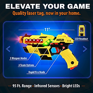 USA Toyz Rechargeable Laser Tag Game - 4pk Laser Tag Set with Guns and Vests, 4 Laser Tag Guns, 4 Lazer Tag Vests with FX, LEDs Outdoor Multiplayer Toy Shooting Games Laser Tag for Kids, Teens, Adults