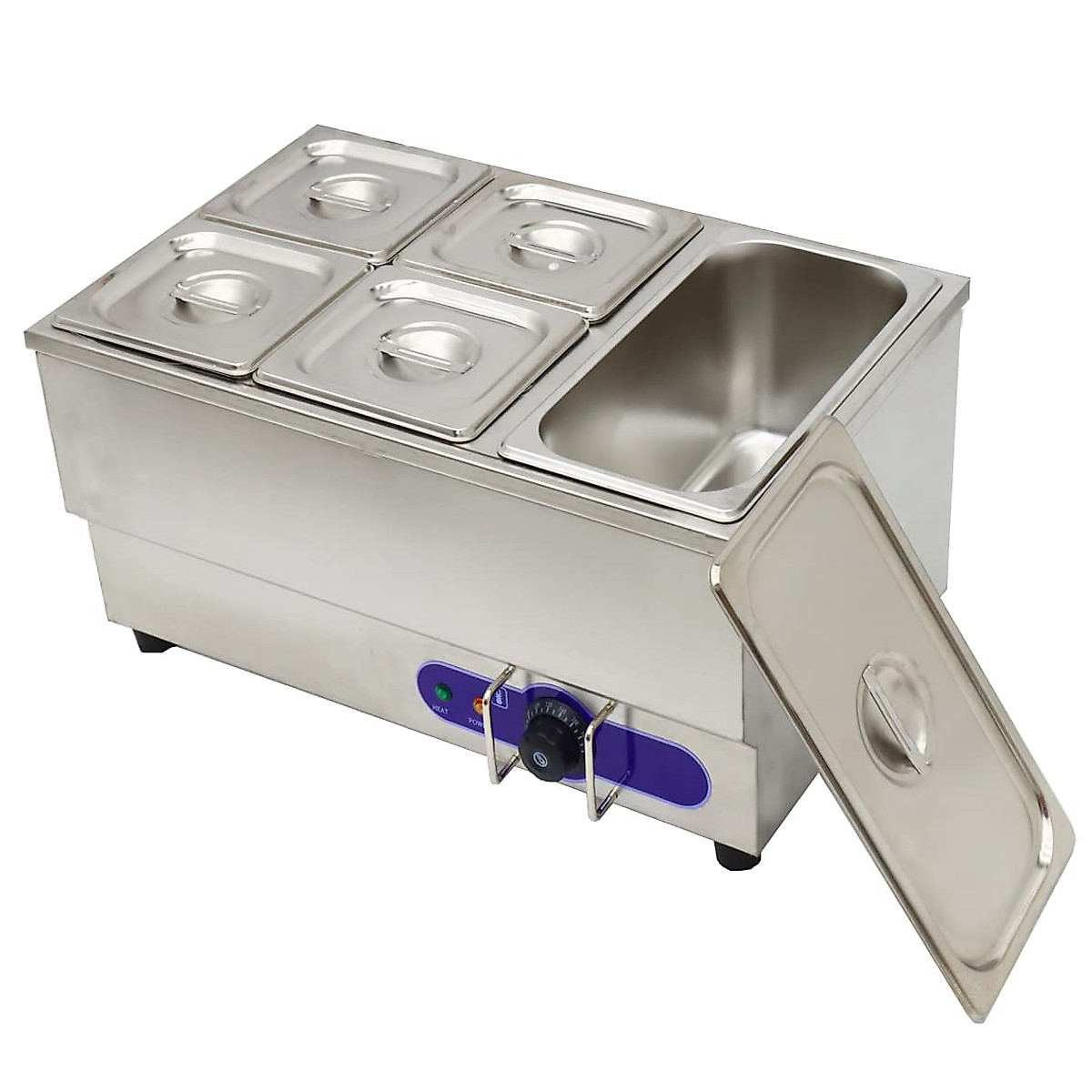 110V 5-Pan Commercial Food Warmer, 304 Stainless Steel Bain Marie Buffet Food Warmer, 1500W Electric Steam Table, 6inch Deep Adjustable Temp, for Restaurants, Catering and Parties