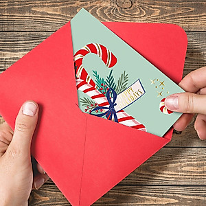 Christmas Cards Set - 24 Gold Foil Holiday Cards with Red Envelopes – 6 Assorted Designs Boxed for Easy Storage - 4.25 x 5.75, Bulk Greeting and New Years Decor Sheets