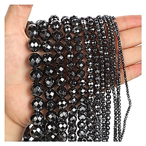 NHBT YU Natural Stone Beads Cut Angle Black Hematite Round Loose Beads for Jewelry Making Needlework Bracelet DIY 2-12 MM T87 (Color : H8466, Item Diameter : 4mm About 100 pcs)