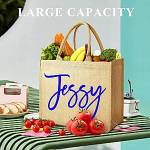 Lalala Gift Land Personalized Beach Burlap Bags w/Name for Women - 18 Vinyl Colors - Customized Large Jute Bag Gifts for Bridesmaids - Hand Bag for Girl Reusable Grocery Bags Birthday Wedding Gift C1