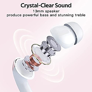 Bluetooth Headphones True Wireless Earbuds 60H Playback LED Power Display Earphones with Wireless Charging Case IPX5 Waterproof in-Ear Earbuds with Mic for TV Smart Phone Computer Laptop Sports