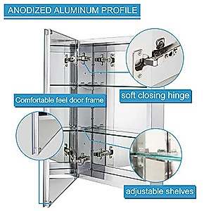 Fundin Aluminum Bathroom Medicine Cabinet with Framless Double Sided Mirror Door15 Inch x 24 Inch Recess or Surface Mount, Silver