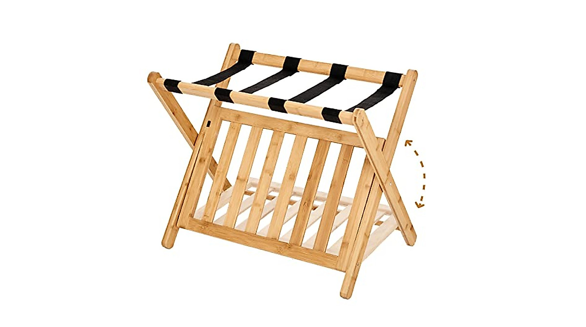Smart FENDEE Bamboo Luggage Rack - Foldable & No Assembly
