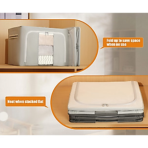 Furnhome 3 PACK 40L Oxford Cloth Steel Frame Storage Box, Clothes Storage Box Organizers with Foldable Clear Window & Reinforced Handles for Clothes,Closet,Comforters,Bedding, Blanket(Light Grey)