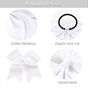 CN Large Cheer bow 8" Girls Ponytail Holders Jumbo Teams Cheerleaders Hair Bows Competition Sports Elastic Hair Ties Accessories (White)