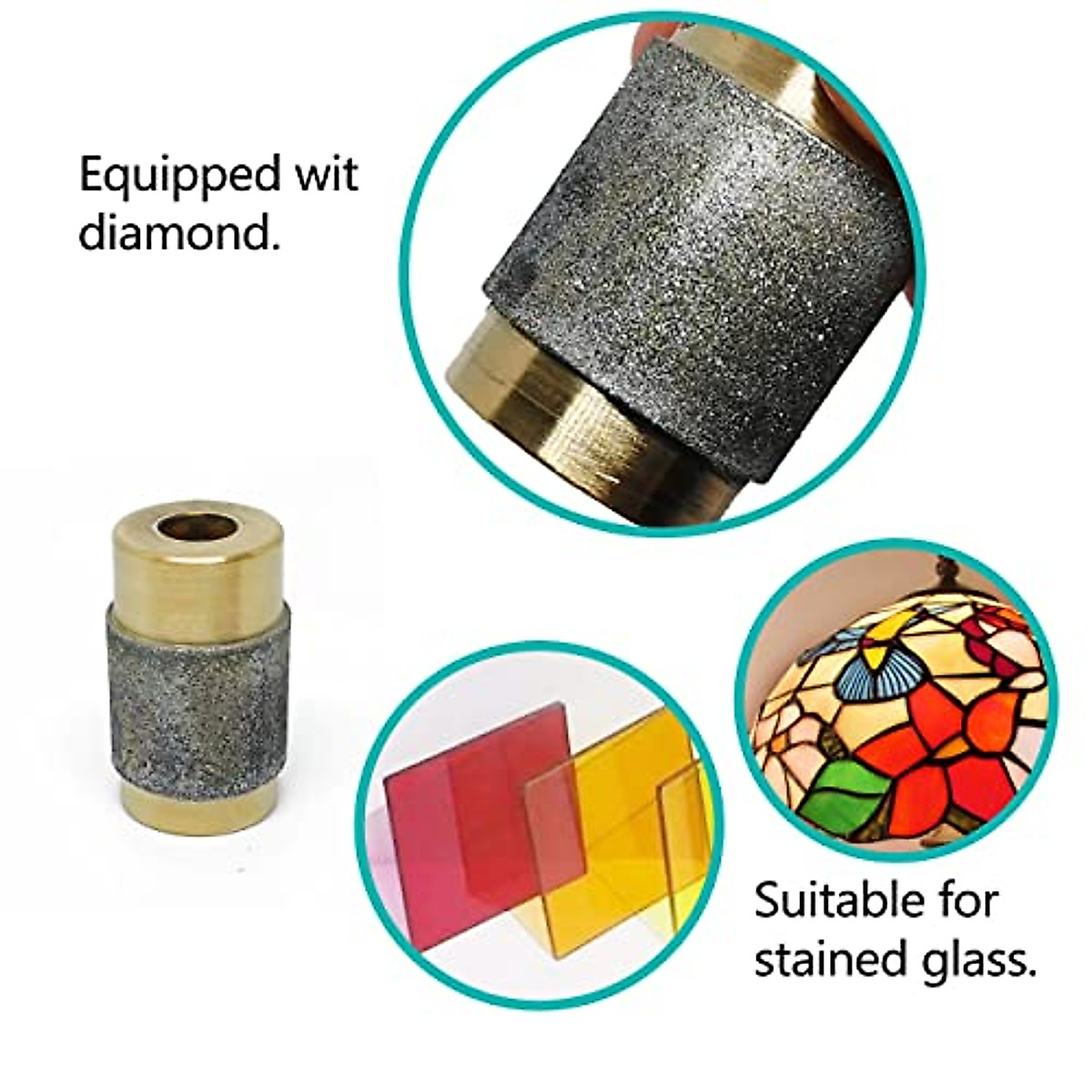 Jarshtime Glass Grinder Bits 4 PCS Diamond Stained Glass Grinding Wheel Includes 1 3/4 1/4 1/8 Inch Diamond Glass Grinder Heads