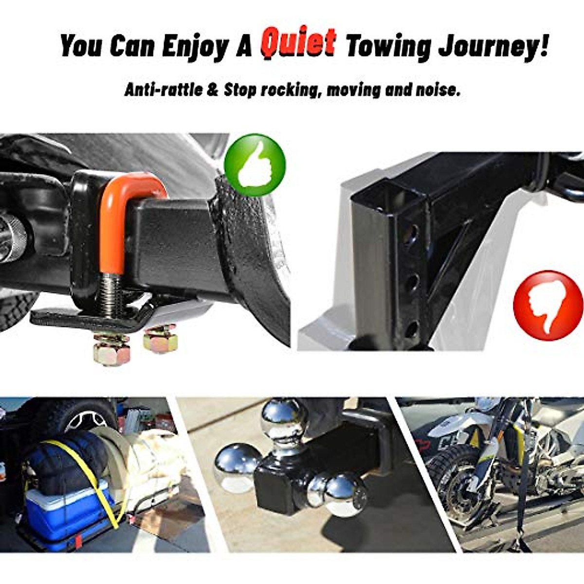 CZC AUTO Hitch Tightener Heavy Duty Anti-Rattle Stabilizer for1.25 2 Inch Hitch, Rubber Coated Lock Down Hitch Stabilizer Set with a Wrench for Hitch Tray Cargo Carrier Bike Rack Trailer Ball Mount